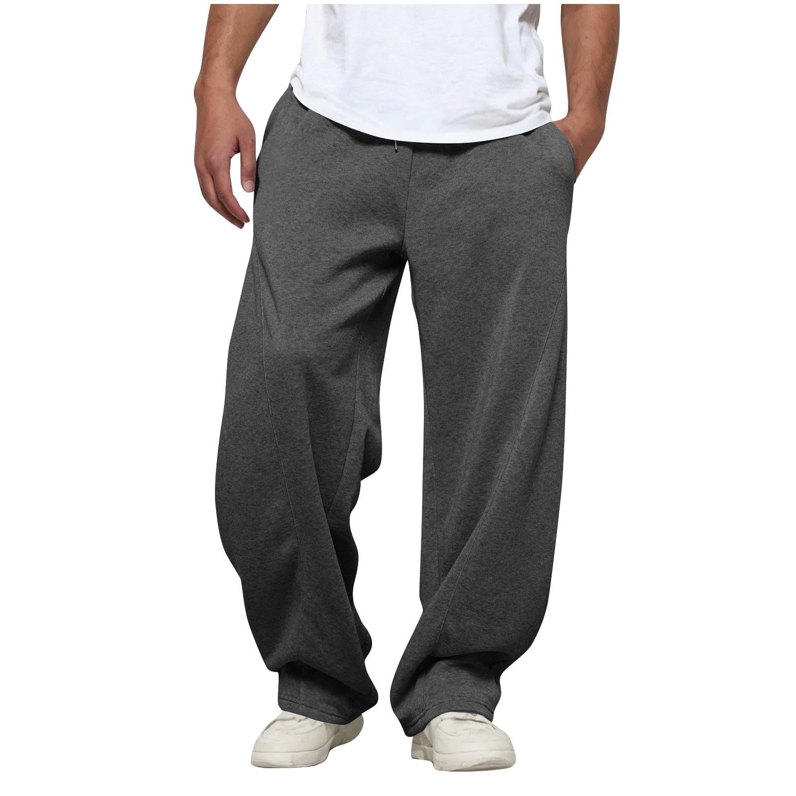 Dresfit Men's Cotton Joggers Drawstring Big and Tall Wide Leg Pants ...