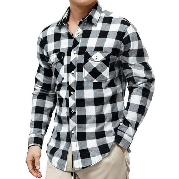 Dresfit Men's Flannel Shirts Plaid Button Down Shirt Spring Fleece Long ...