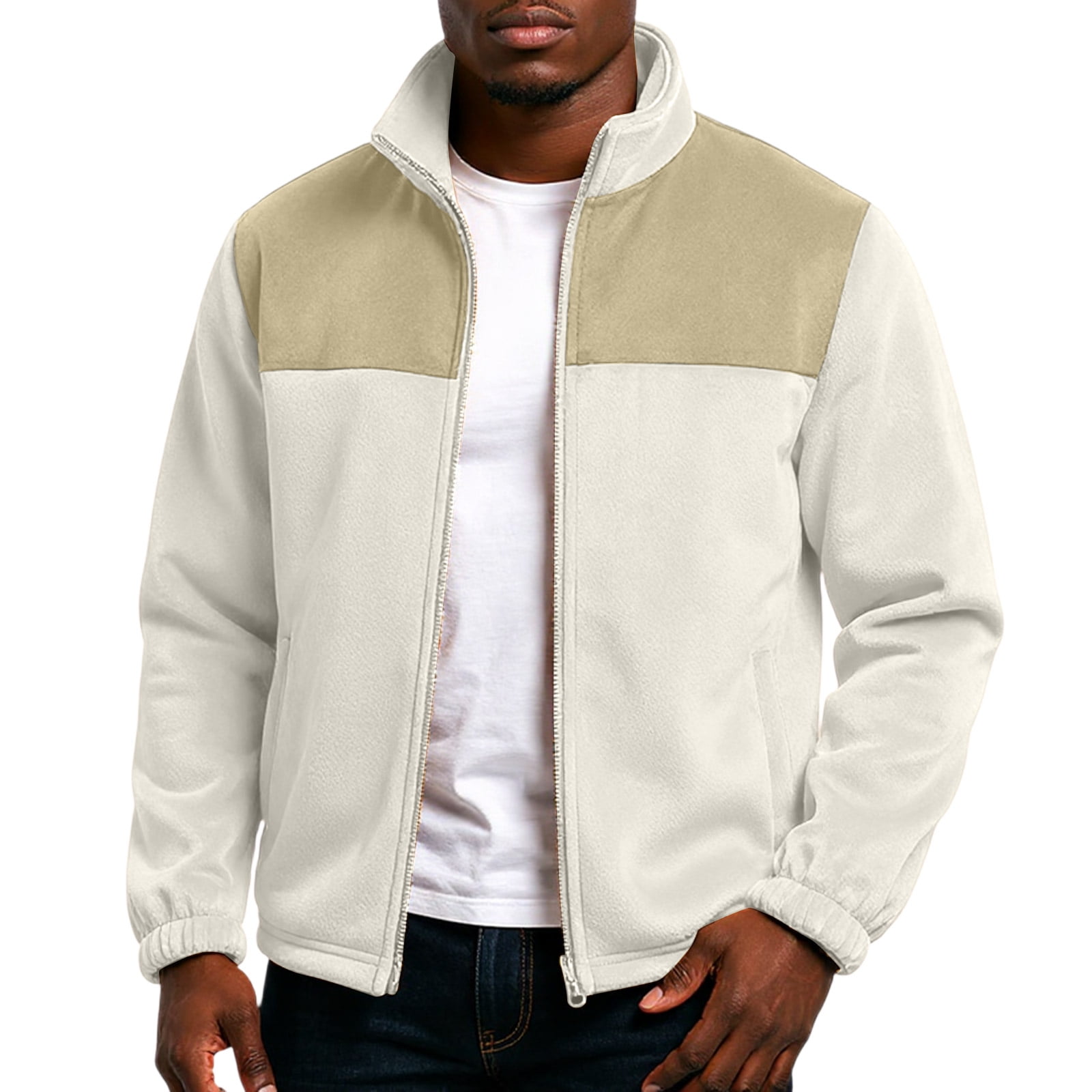 Dresfit Men's Fleece Jackets Mock Neck Patchwork Jacket Fall Winter ...