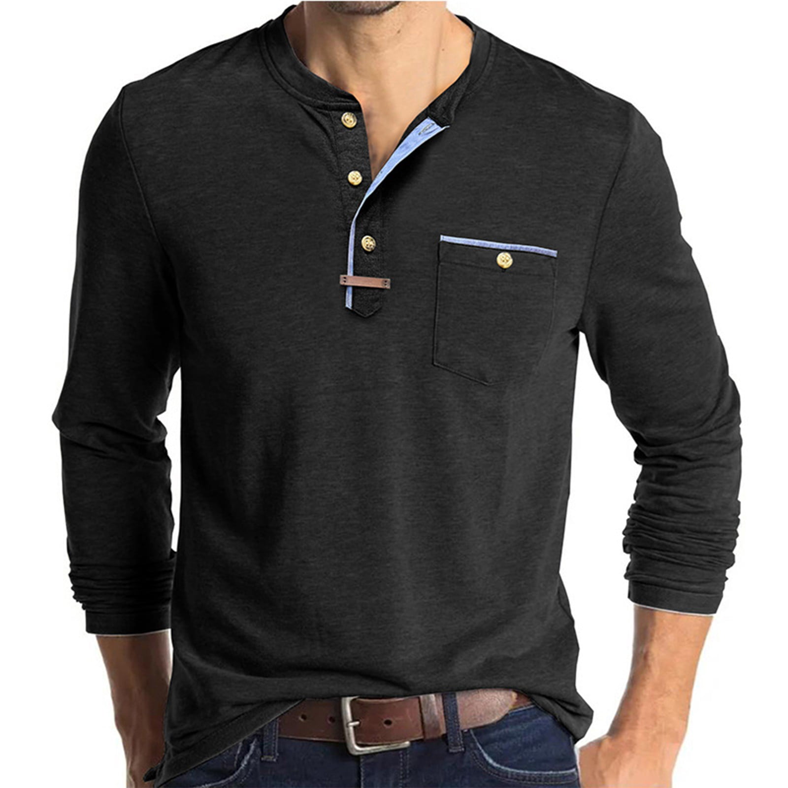 Dresfit Men's Henley Shirts Long Sleeve Collarless Work Shirt with ...