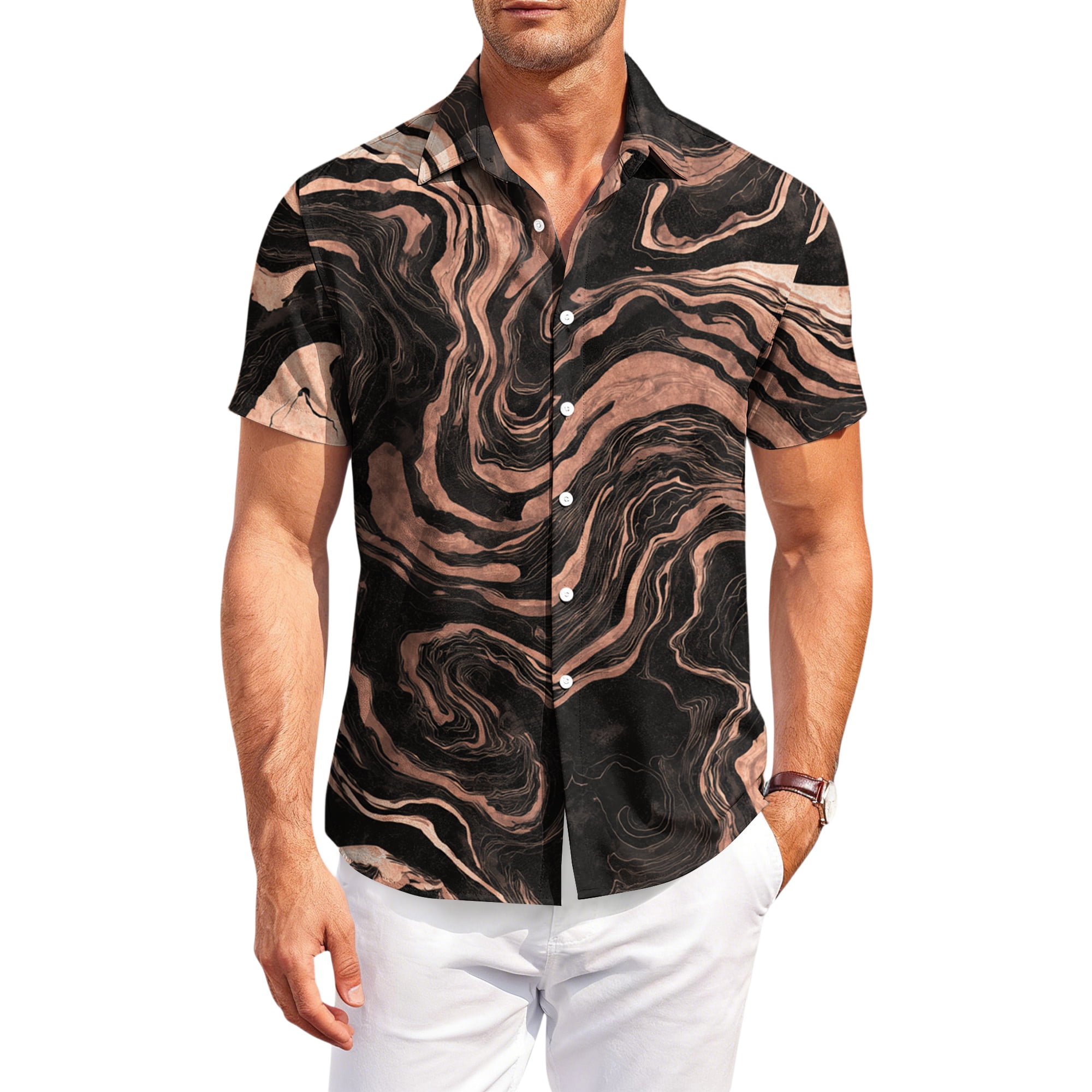 Dresfit Men's Polo Shirts Button Down Graphic Hawaiian Shirt Summer ...