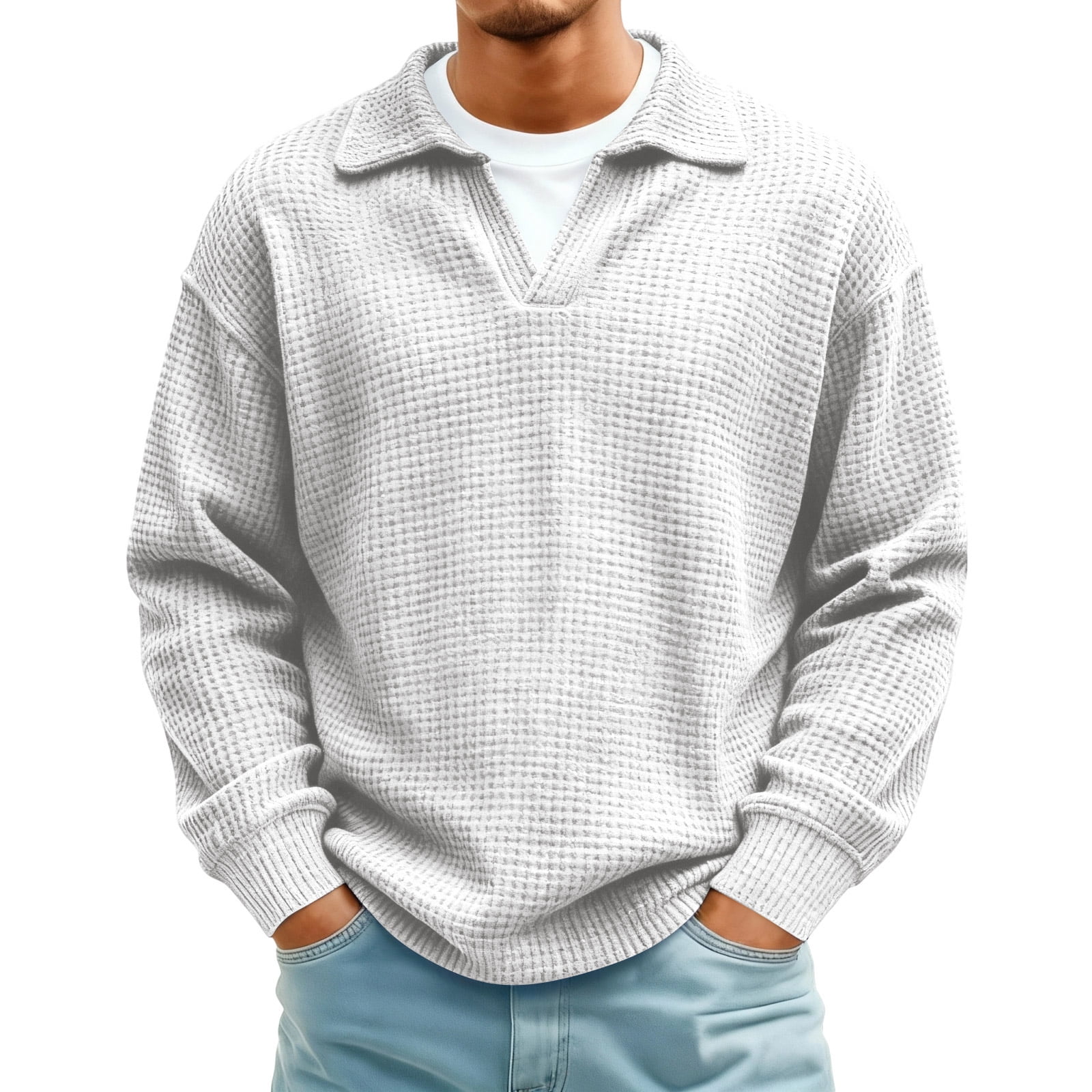 Dresfit Men's Quarter Zip Sweater Lapel Waffle Sweatshirt 2026 Spring ...