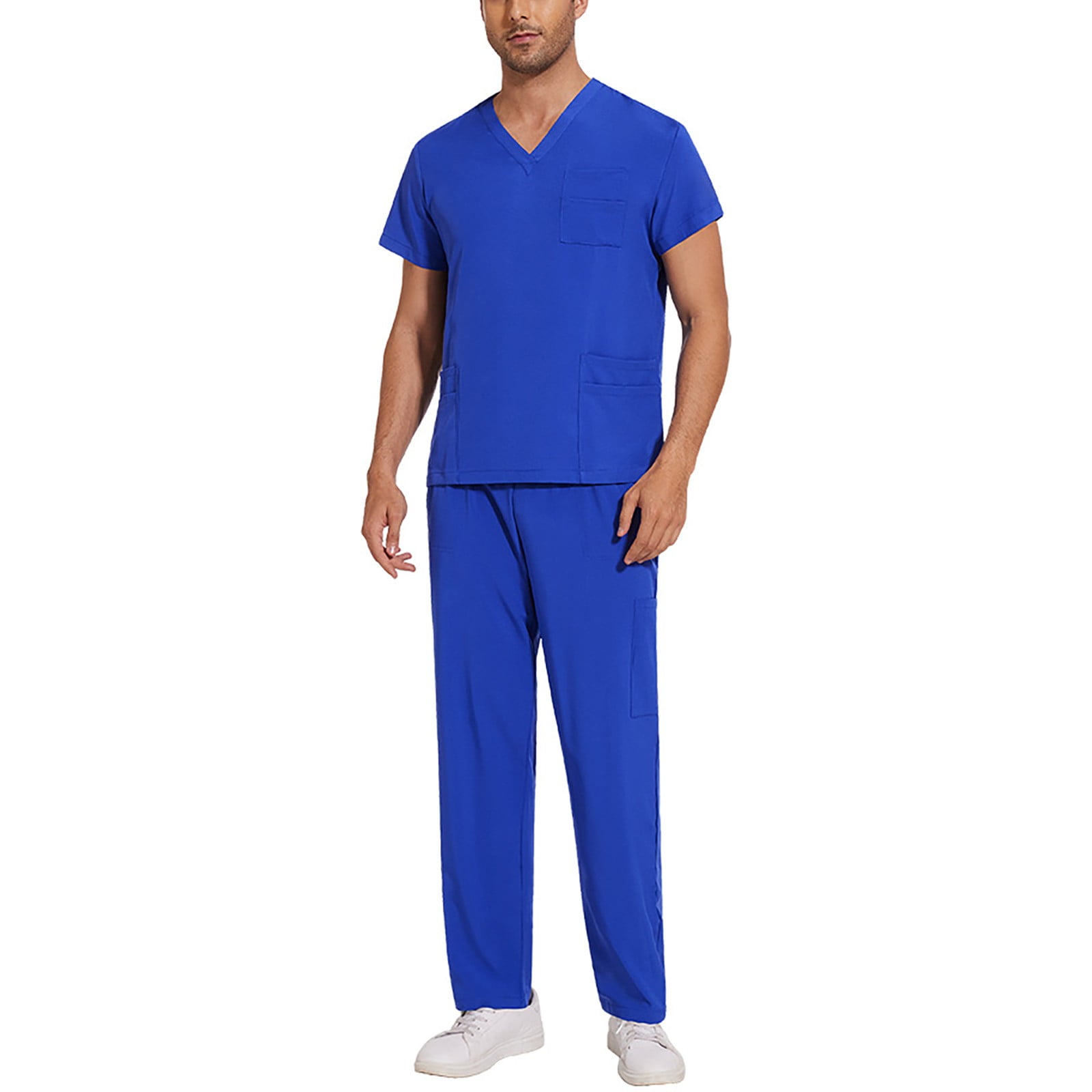 Dresfit Men's Scrubs Waistband Short Sleeve Scrubs Sets Solid Stretch ...