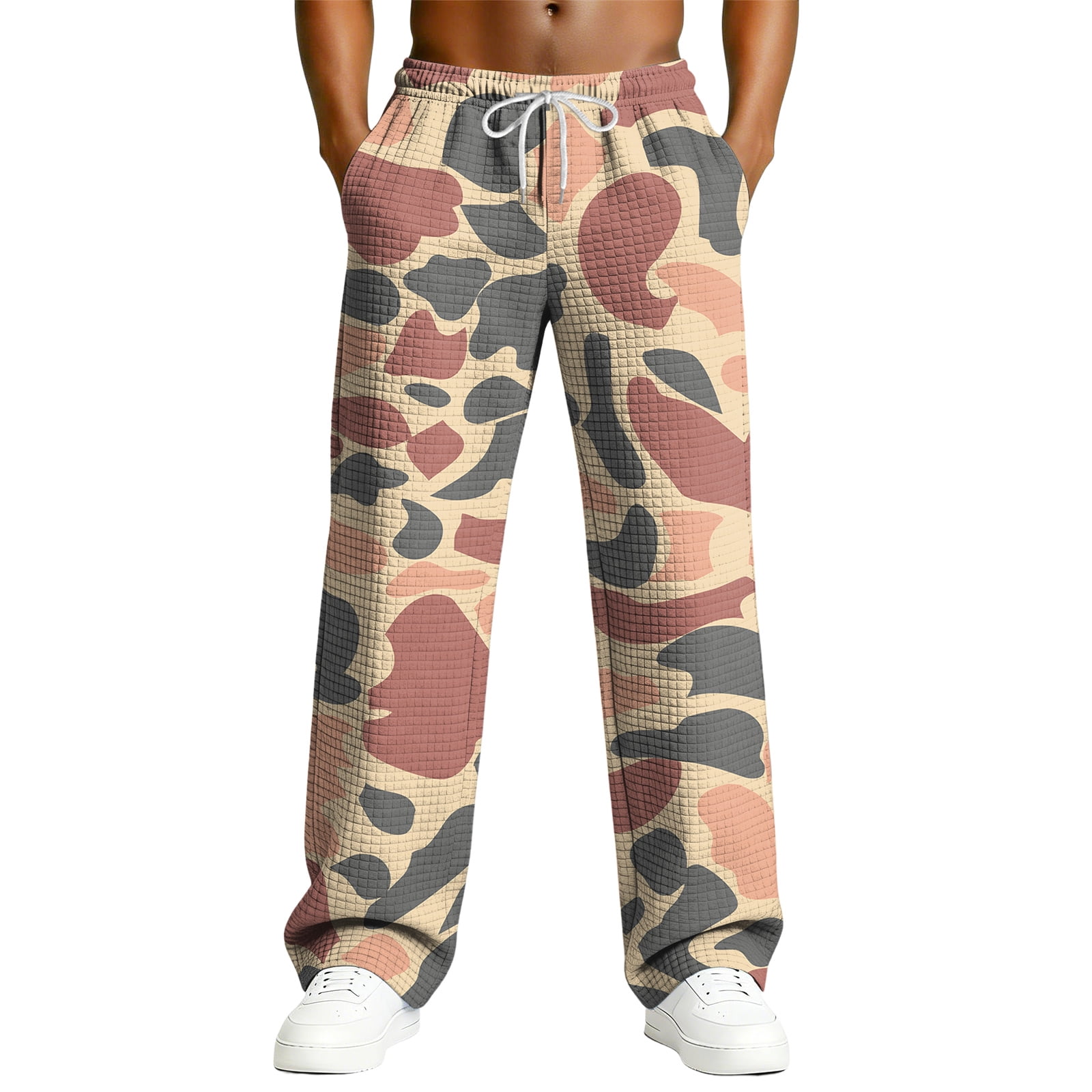 Dresfit Men's Wide Leg Sweatpants Camo Baggy Pants Sumemr Waffle Knit ...