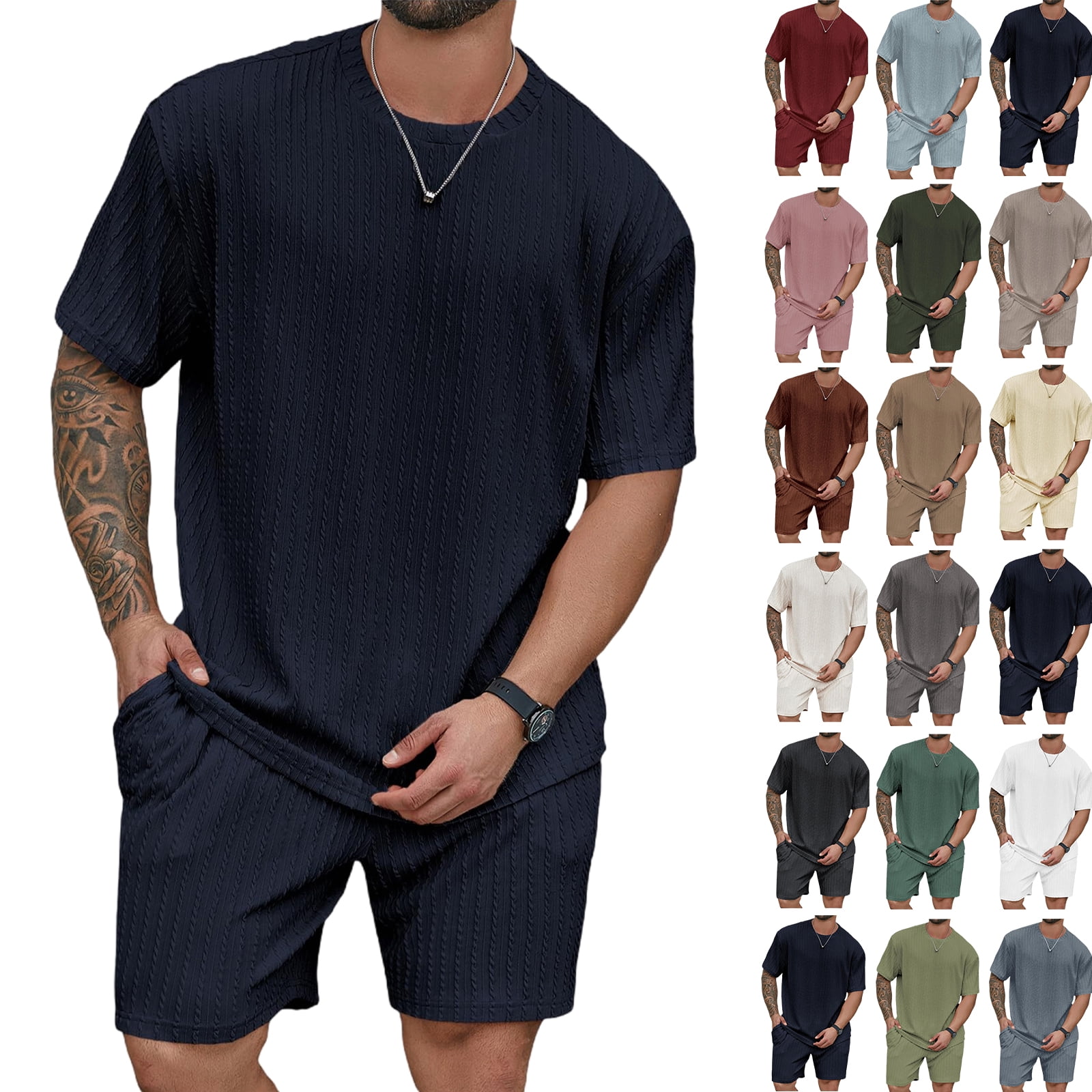 Dresfit Mens 2 Piece Outfits Short Sleeve Crew Neck T Shirts Match ...