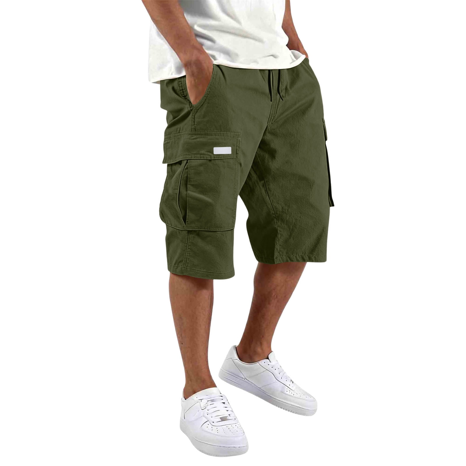 Dresfit Mens Cargo Shorts Drawstring Below the Knee Athletic Shorts ...