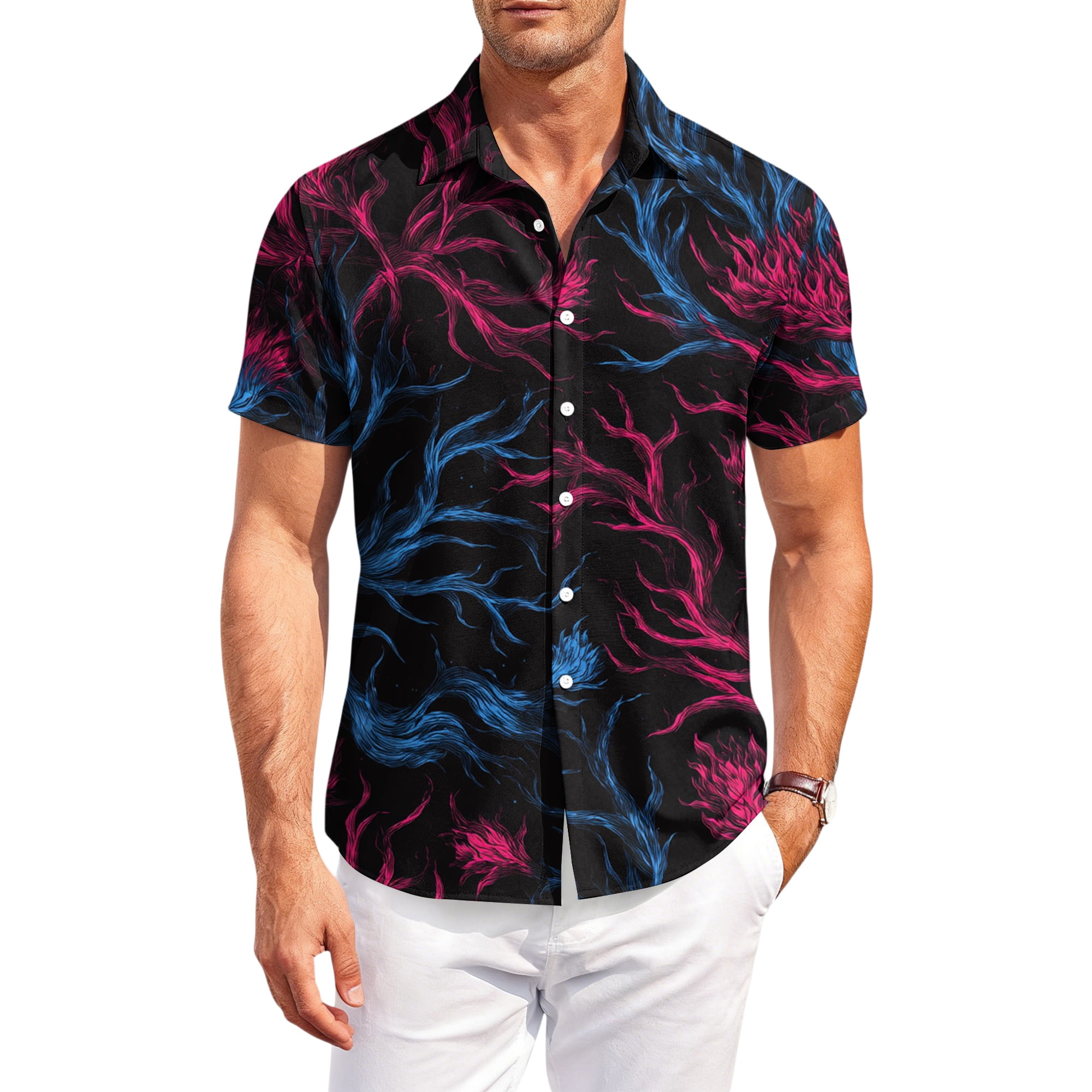 Dresfit Mens Hawaiian Shirts Button Down Graphic Polo Shirt Spring ...