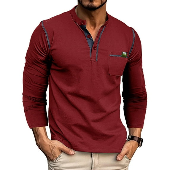 Dresfit Mens Henley Shirt Color Block Long Sleeve Shirts Summer Basic ...