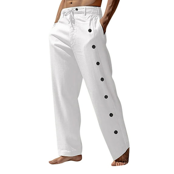 Dresfit Mens Wide Leg Sweatpants Spring Cotton Linen Pants Big and Tall ...