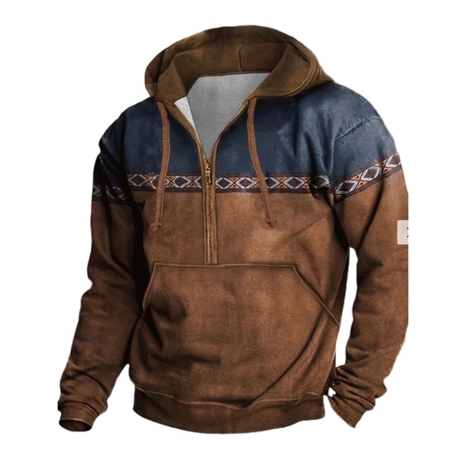 Dresfit Patchwork Hoodie for Men Quarter Zip Western Aztec Pullover ...
