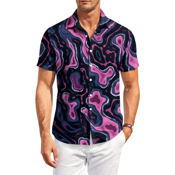 Dresfit Polo Shirt Men Short Sleeve Button Down Hawaiian Shirts Summer ...