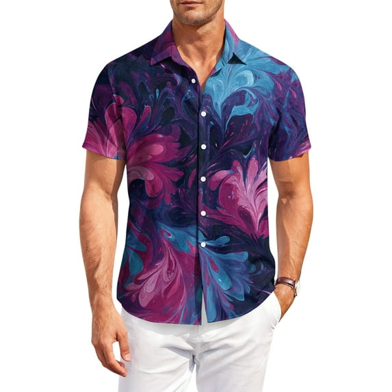 Dresfit Polo Shirt Mens Short Sleeve Button Down Hawaiian Shirts Summer ...