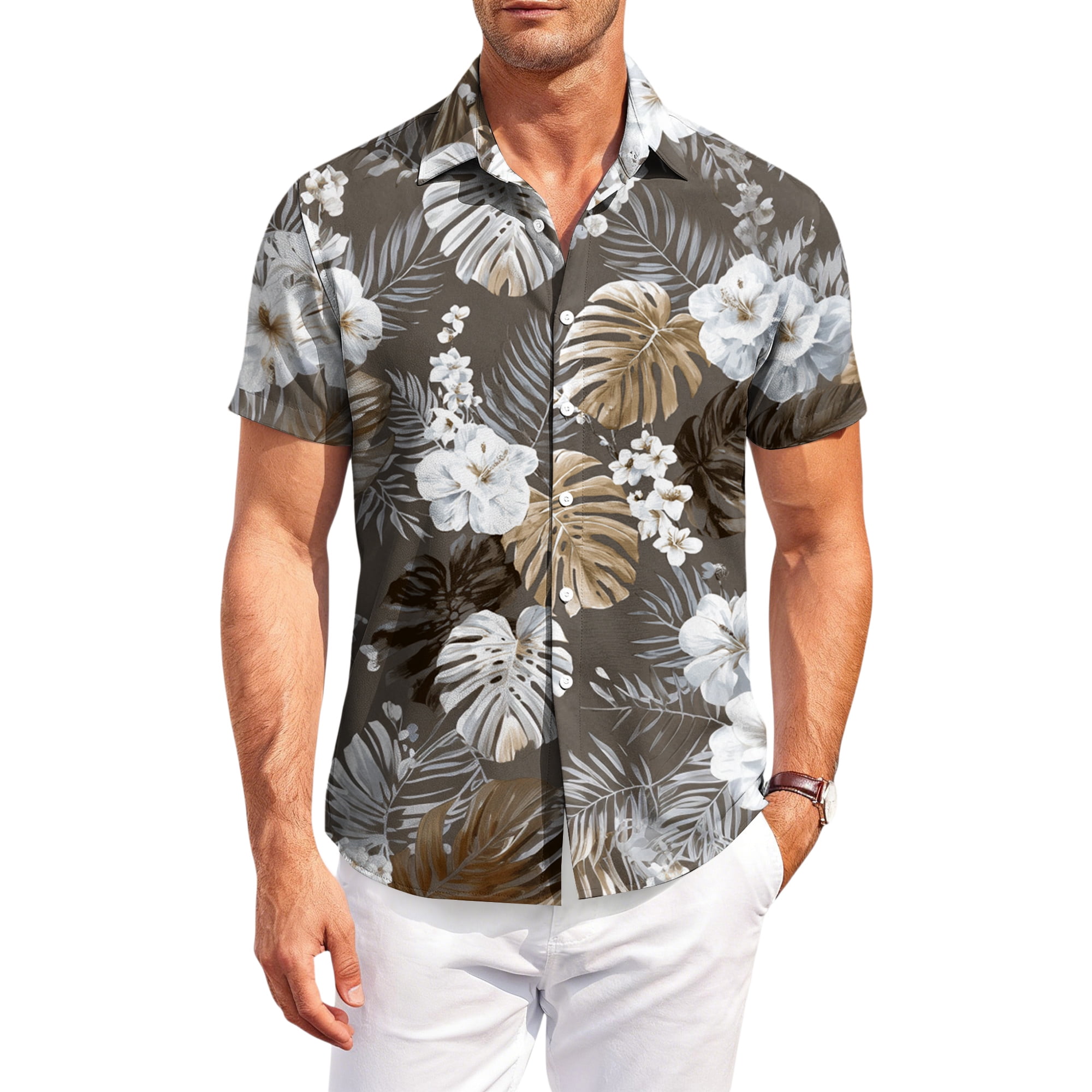 Dresfit Polo Shirts Men Graphic Button Down Hawaiian Shirt Summer ...