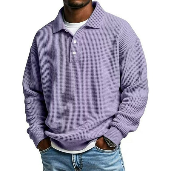 Dresfit Polo Shirts for Men Knitted Long Sleeve Waffle Shirts ...