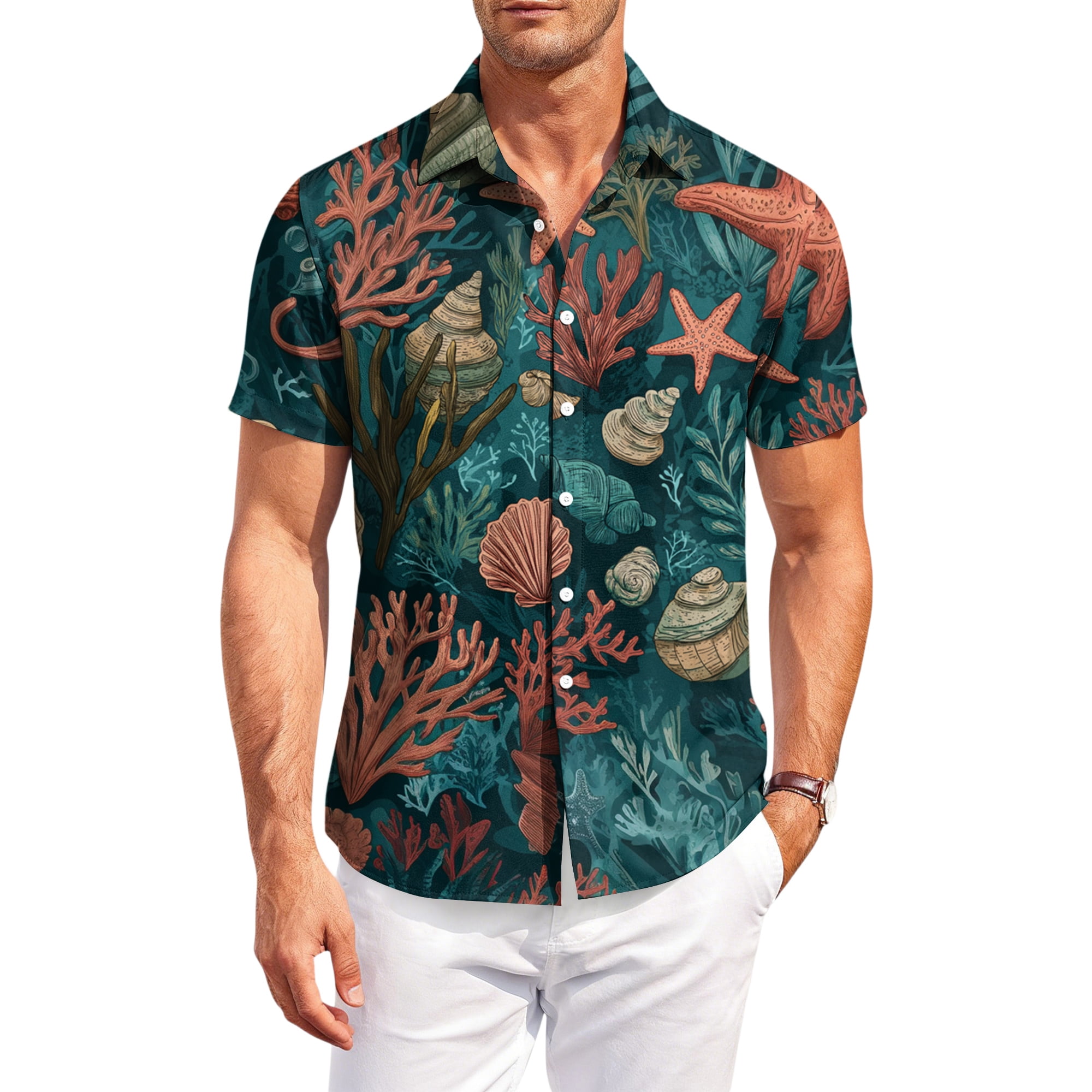 Dresfit Polo Shirts Mens Button Down Graphic Hawaiian Shirt Spring ...