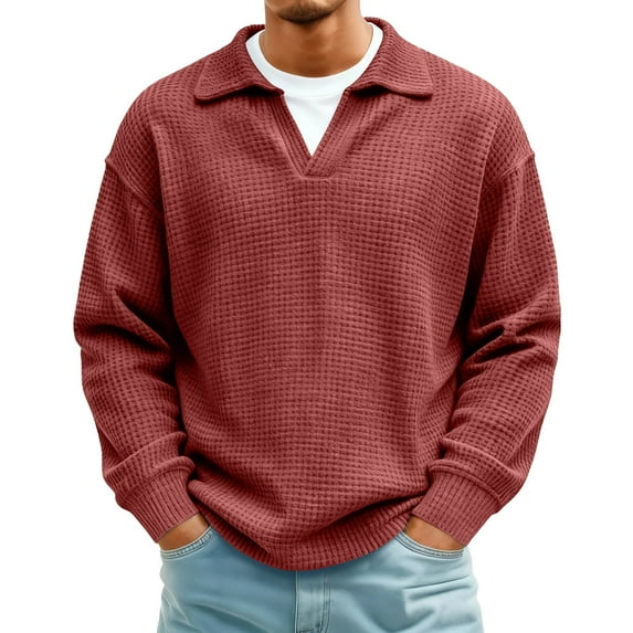 Dresfit Quarter Zip Pullover Men Lapel Waffle Sweater Spring Winter Big ...