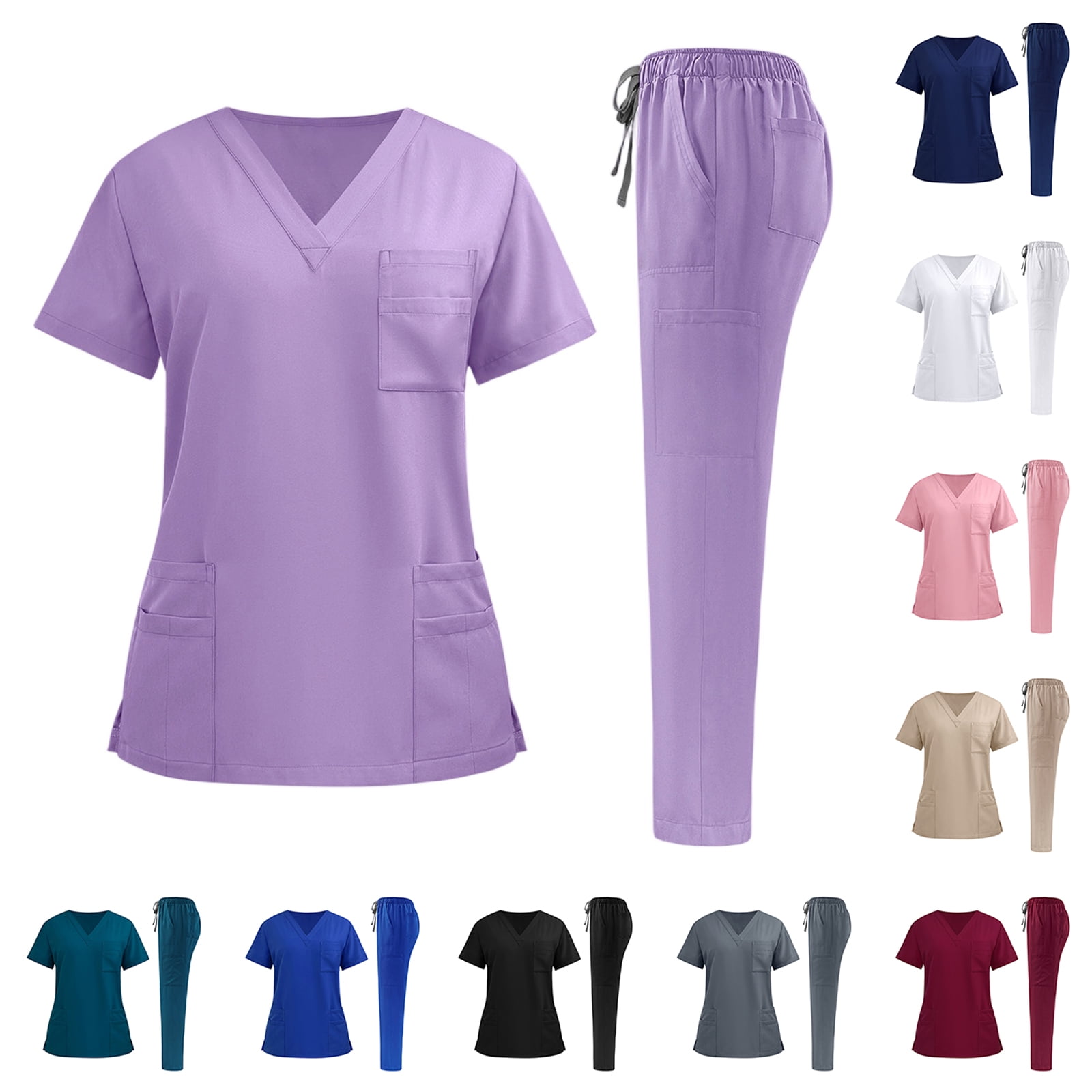 Dresfit Scrub Sets for Women V Neck Short Sleeve Scrub Tops Matching ...