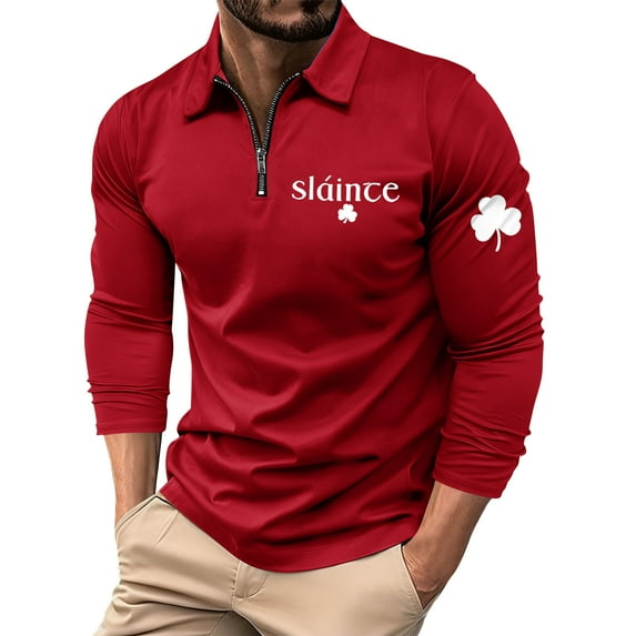 Dresfit St Patricks Day Shirts Men Shamrock Printed Polo Quarter Zip ...
