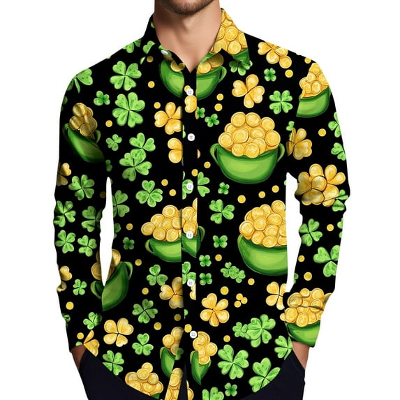 Dresfit St Patricks Day Shirts Mens 2026 Long Sleeve Polo Shirt Button ...