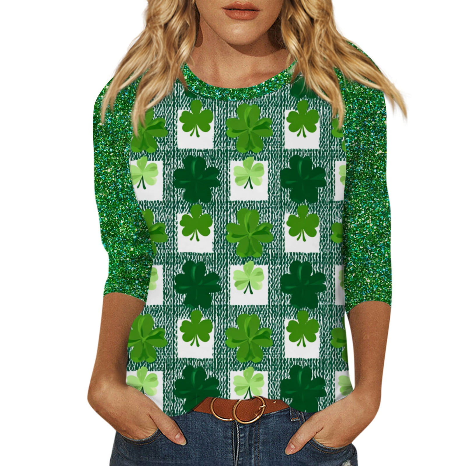Dresfit St Patricks Day Shirts Womens 2026 Spring Shamrock Printed 3/4 ...