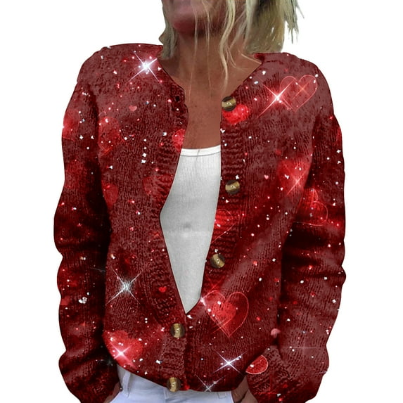Dresfit Valentines Cardigan Womens Button Down Heart Print Sweater 2026 ...