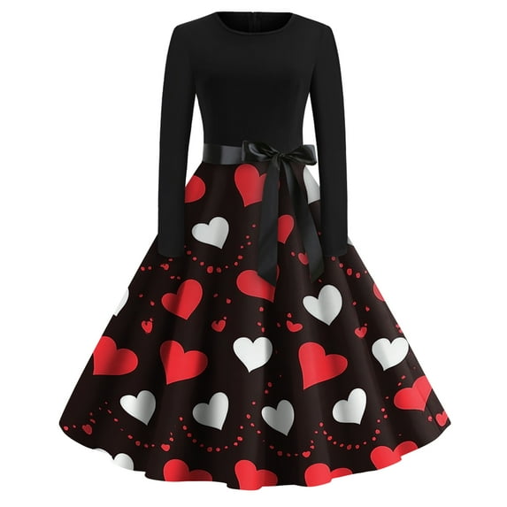 Dresfit Valentines Dress for Woman Patch Work Long Sleeves Dresses 2026 ...