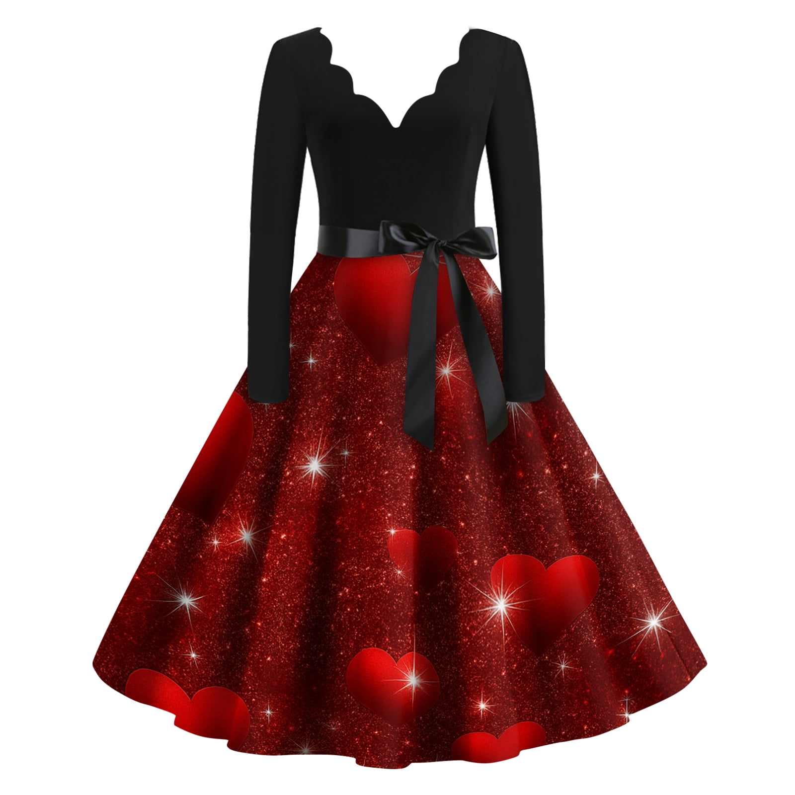 Dresfit Valentines Dress for Woman V Neck Waist Tie Dresses 2026 Heart ...