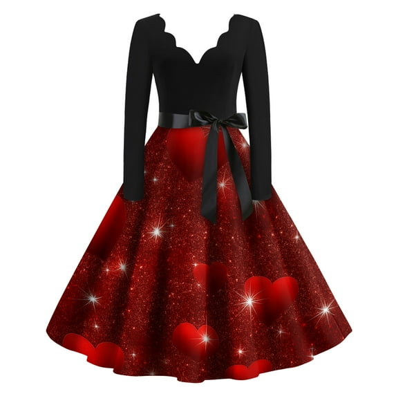 Dresfit Valentines Dress for Woman V Neck Waist Tie Dresses 2026 Heart ...