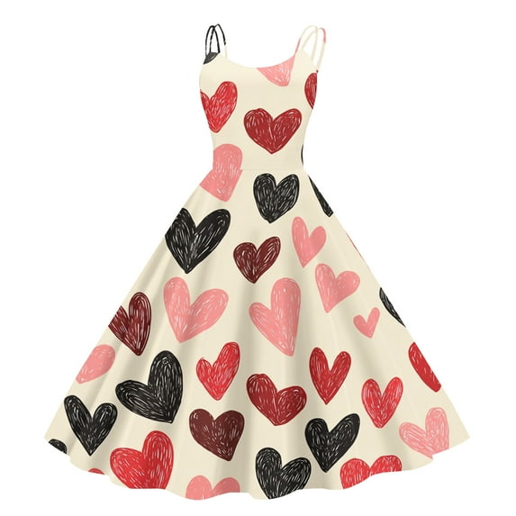 Dresfit Valentines Dress for Woman Heart Print Dresses 2026 Midi ...