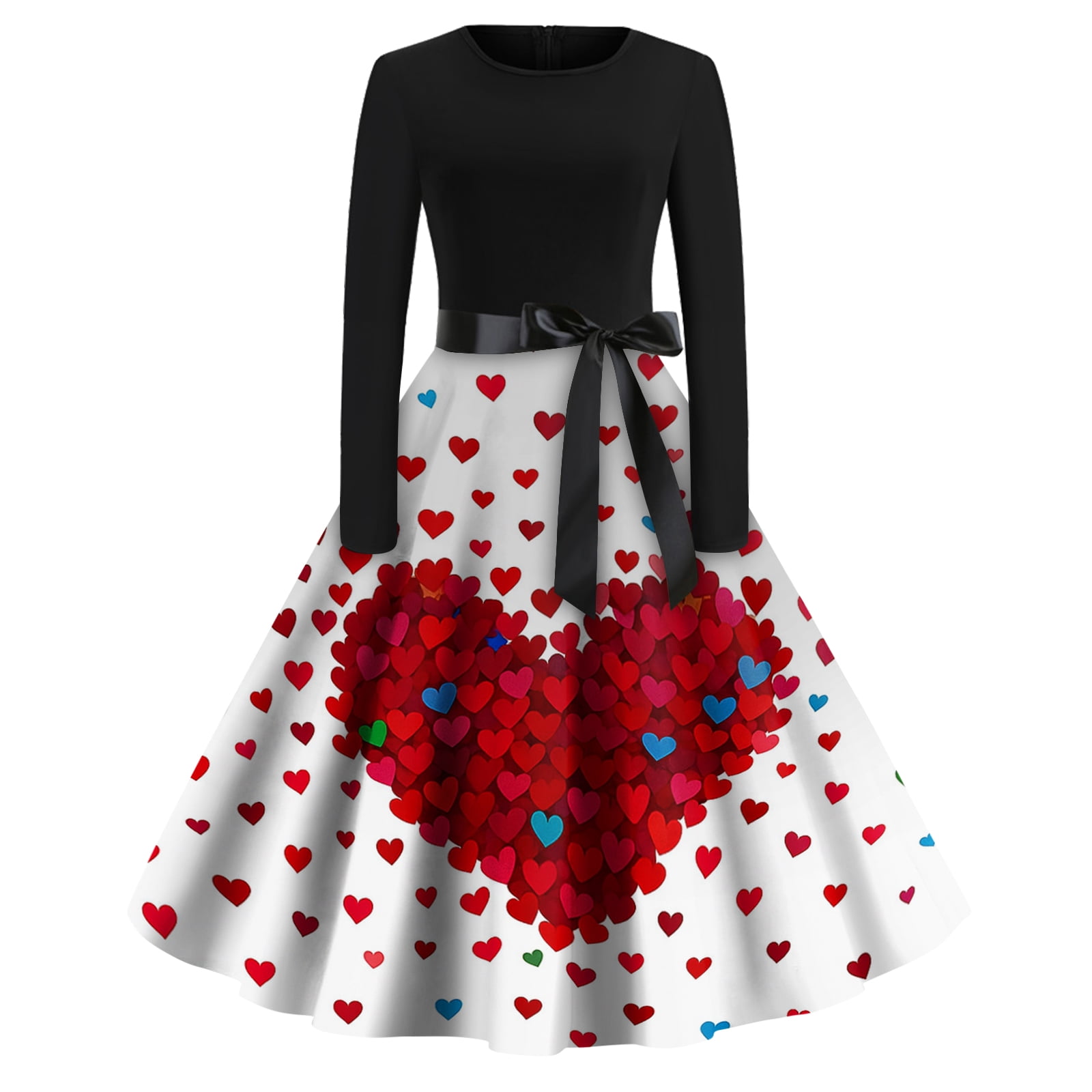Dresfit Valentines Dresses Womens Heart Print Patch Work Dress 2026 ...