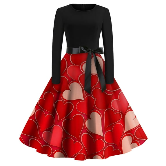 Dresfit Valentines Dresses Womens Long Sleeves Patch Work Dress 2026 ...