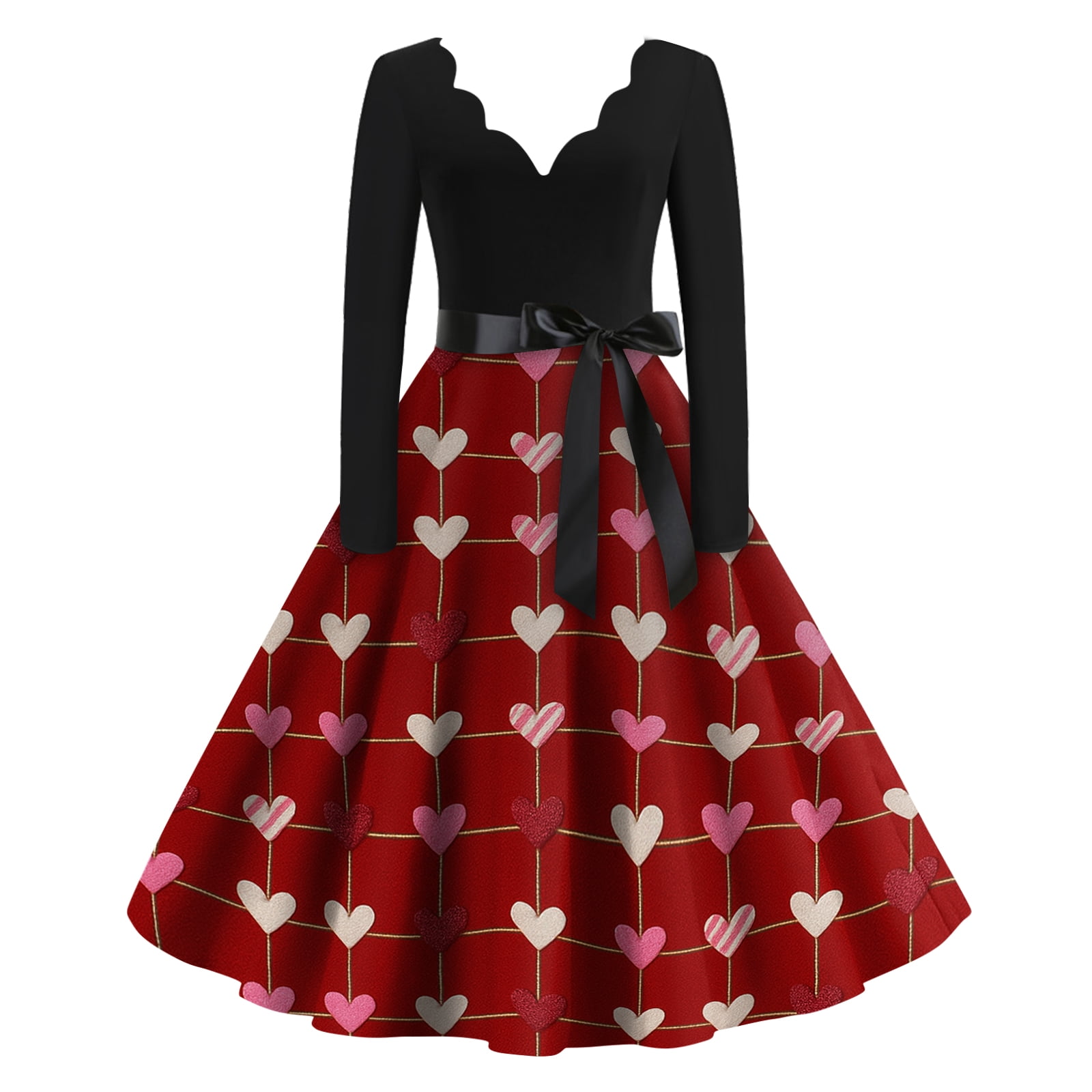 Dresfit Valentines Dresses Womens Long Sleeves Patch Work Dress 2026 ...