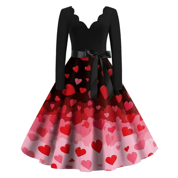 Dresfit Valentines Dresses Womens Waist Tie Patch Work Dress 2026 V ...