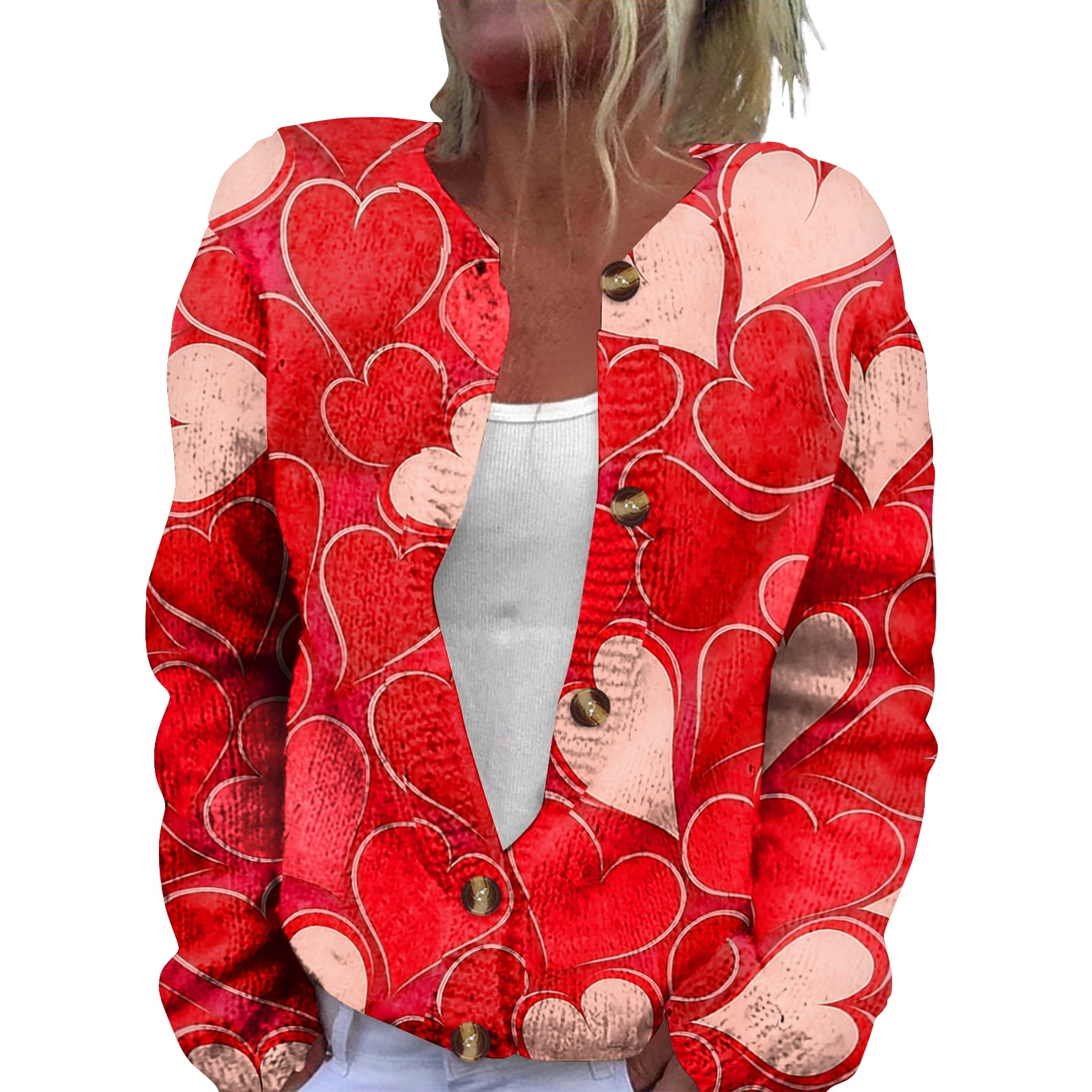 Dresfit Valentines Jacket for Women Open Front Button Down Cardigan ...