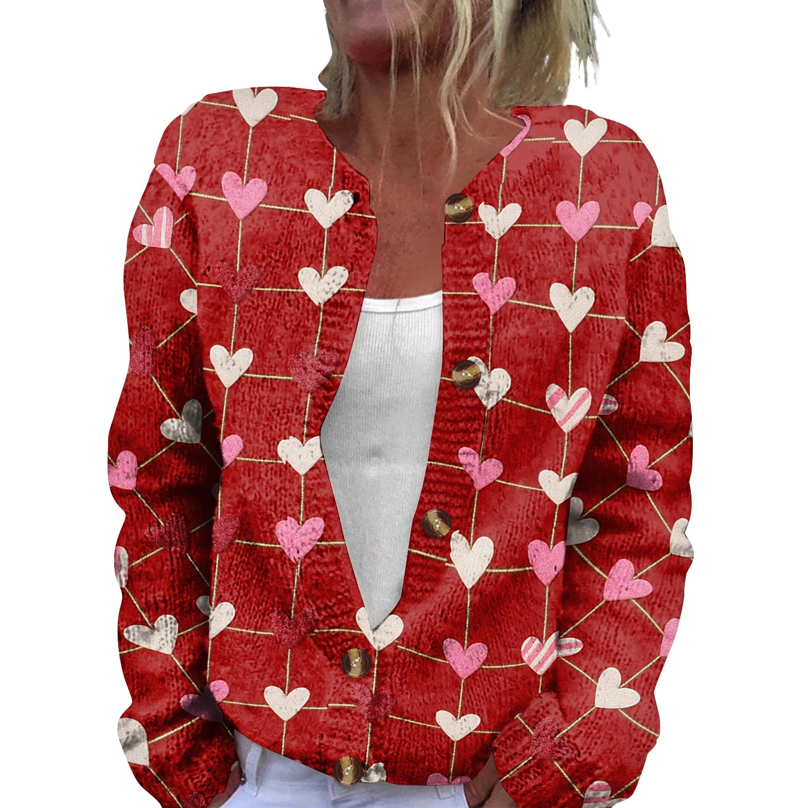 Dresfit Valentines Jacket Womens Knitted Heart Print Cardigan 2026 ...