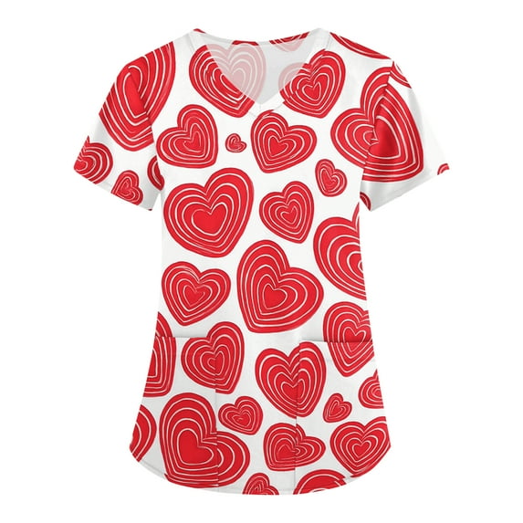 Dresfit Valentines Nursing Tops Women Love Heart Printed Short Sleeve Nursing Scrubs 2026 V Neck ...