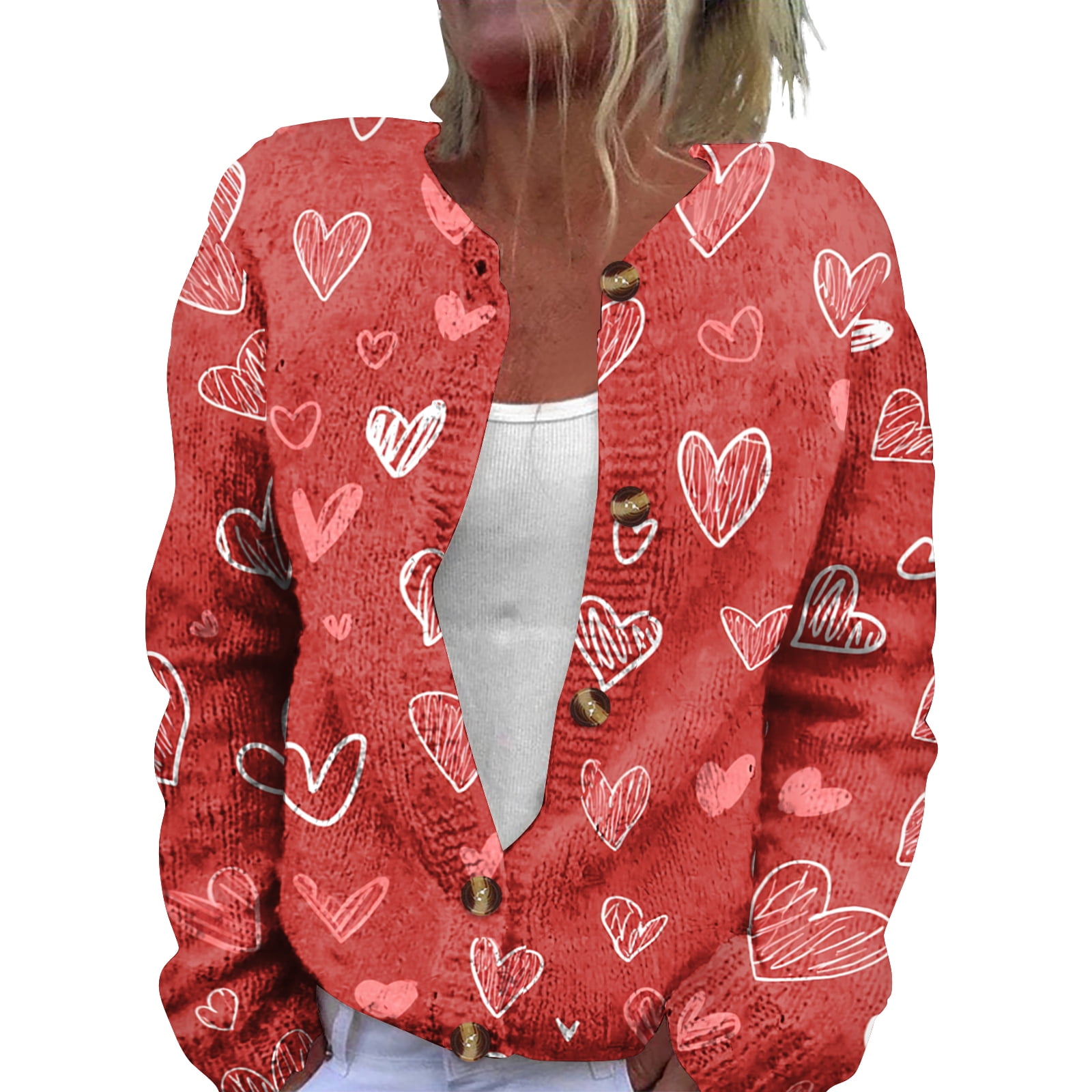 Dresfit Valentines Sweater Womens Heart Print Open Front Cardigan 2026 ...