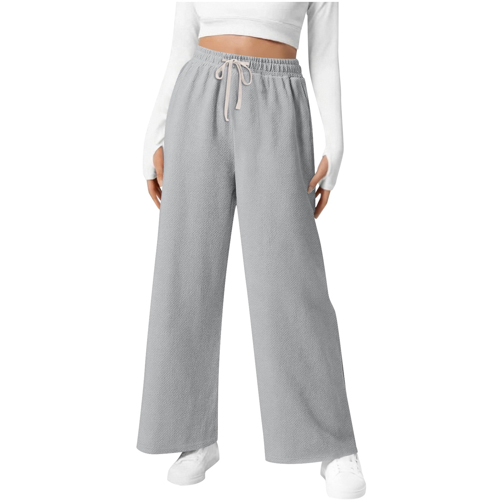 Dresfit Waffle Sweatpants for Women Drawstring Wide Leg Pants Casual ...