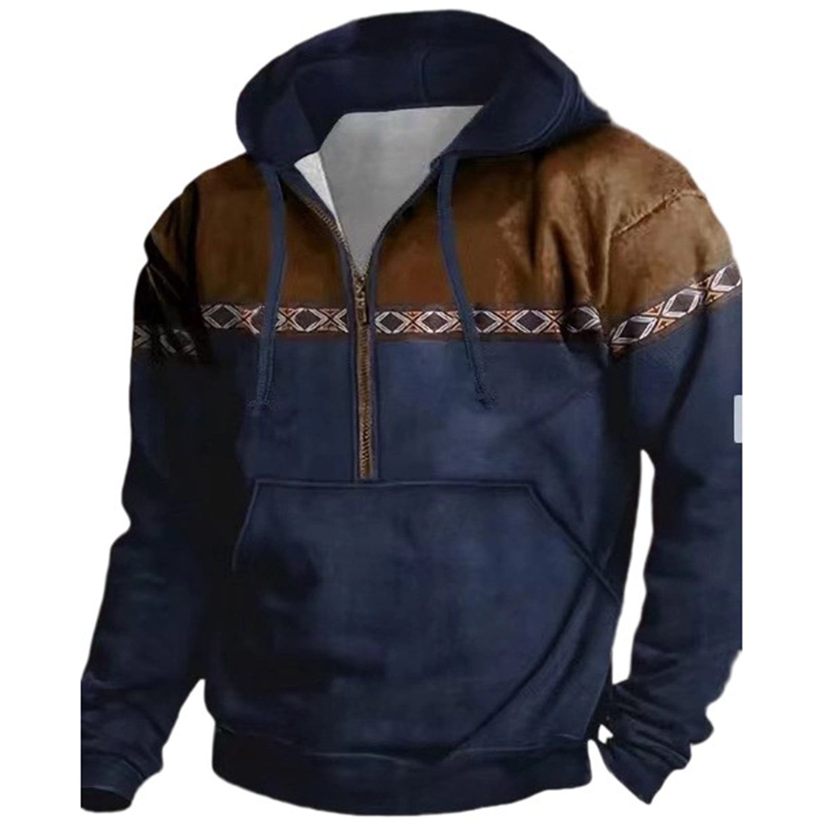 Dresfit Western Aztec Pullover Men Patchwork Quarter Zip Hoodies Fall ...