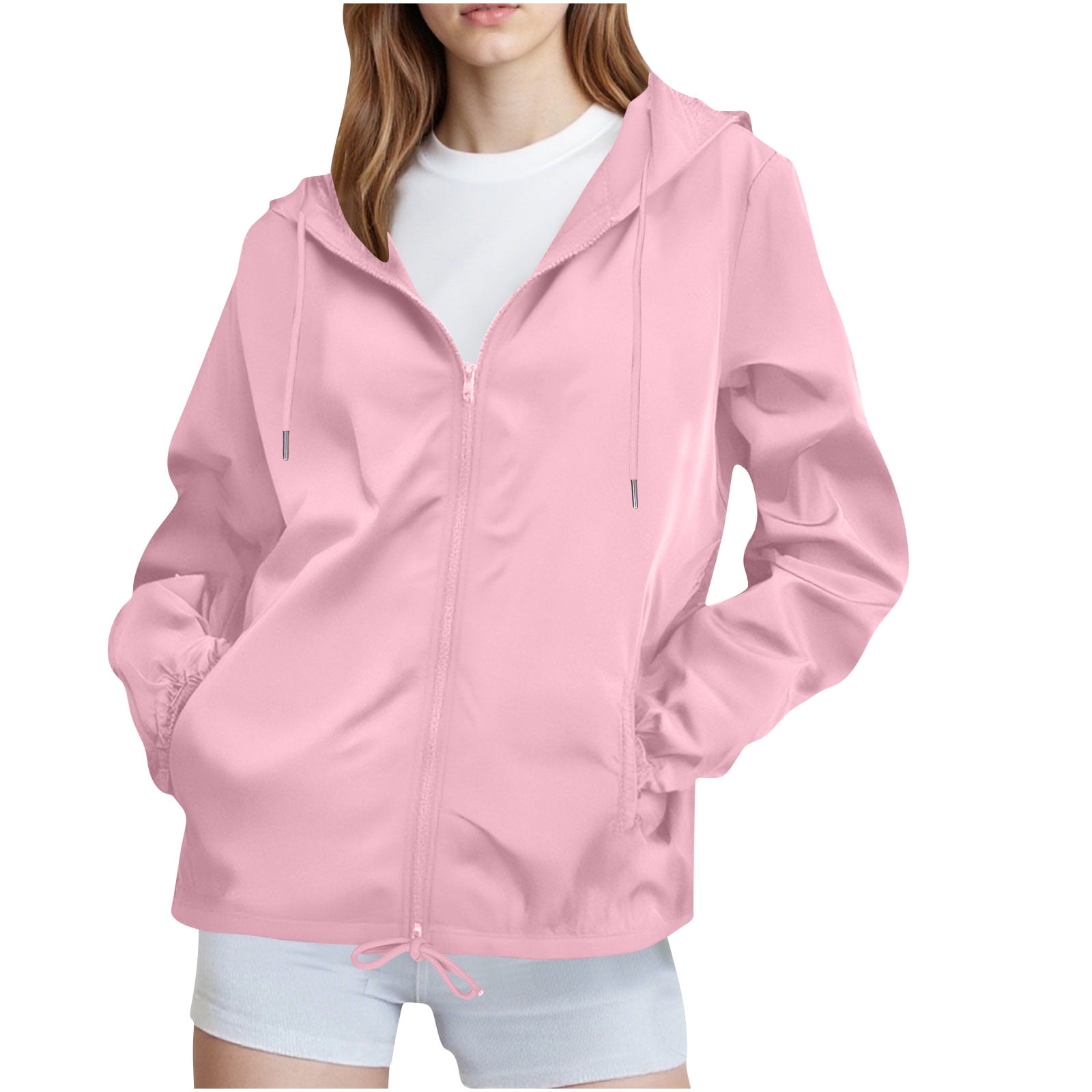 Dresfit Women's Lightweight Rain Jacket Waterproof Zip Up Windbreaker ...