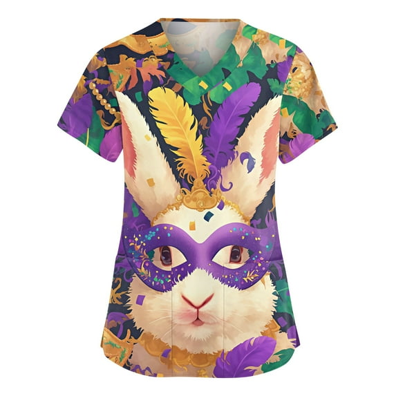 Dresfit Women's Mardi Gras Uniforms‌ Scrubs Short Sleeve V Neck Nursing ...