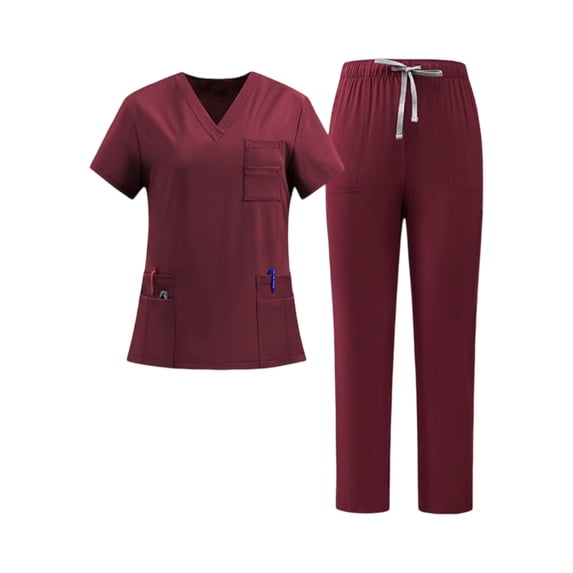 Dresfit Women's Scrub Sets Short Sleeve V Neck Scrub Tops Matching Wide ...