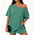 Dresfit Women's Shorts Sets Short Sleeve Crew Neck Off Shoulder Tops ...