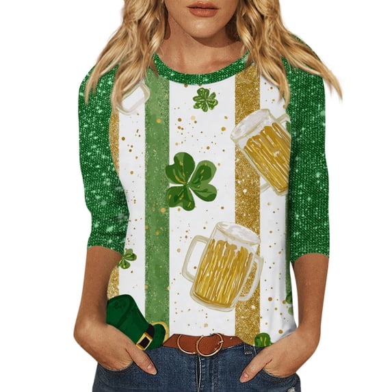 Dresfit Women's St Patricks Day Tops 2026 Spring Crew Neck 3/4 Sleeve ...