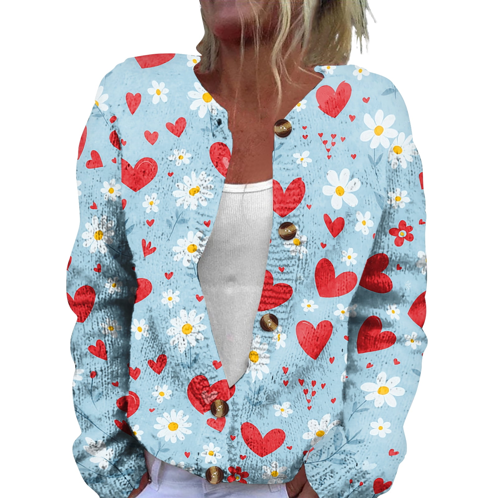 Dresfit Women's Valentines Jacket Button Down Heart Print Sweater 2026 ...