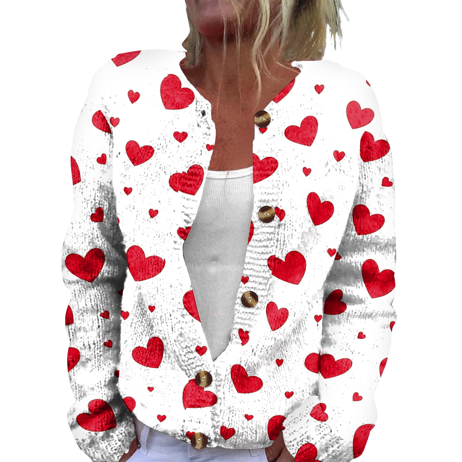 Dresfit Women's Valentines Jacket Heart Print Button Down Sweater 2026 ...