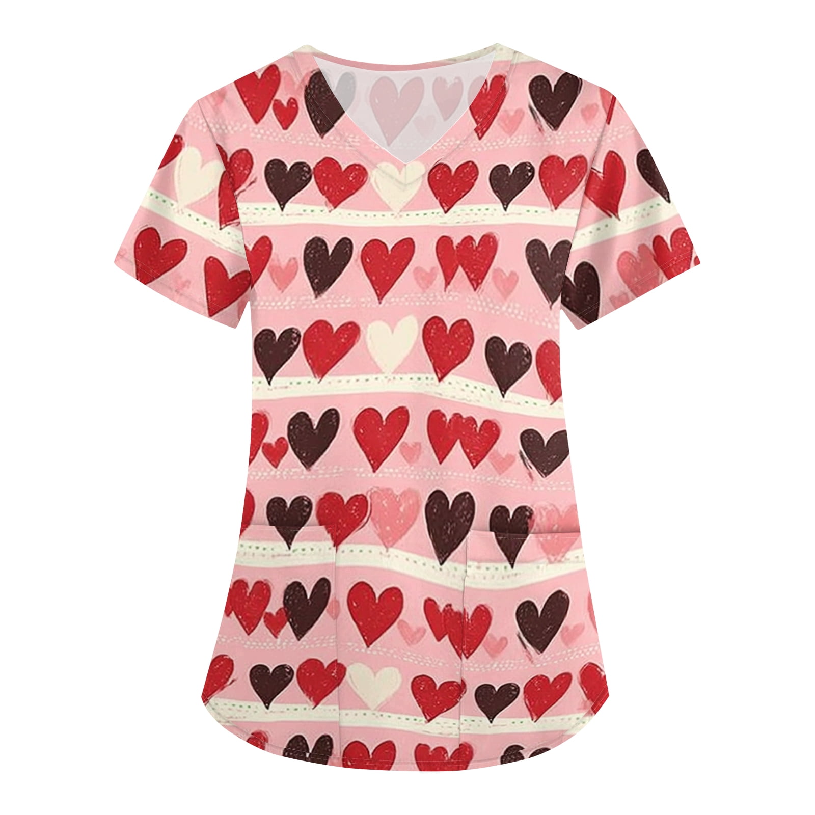 Dresfit Women's Valentines Uniforms‌ Scrubs Love Heart Printed V Neck Nursing Tops 2026 Short ...
