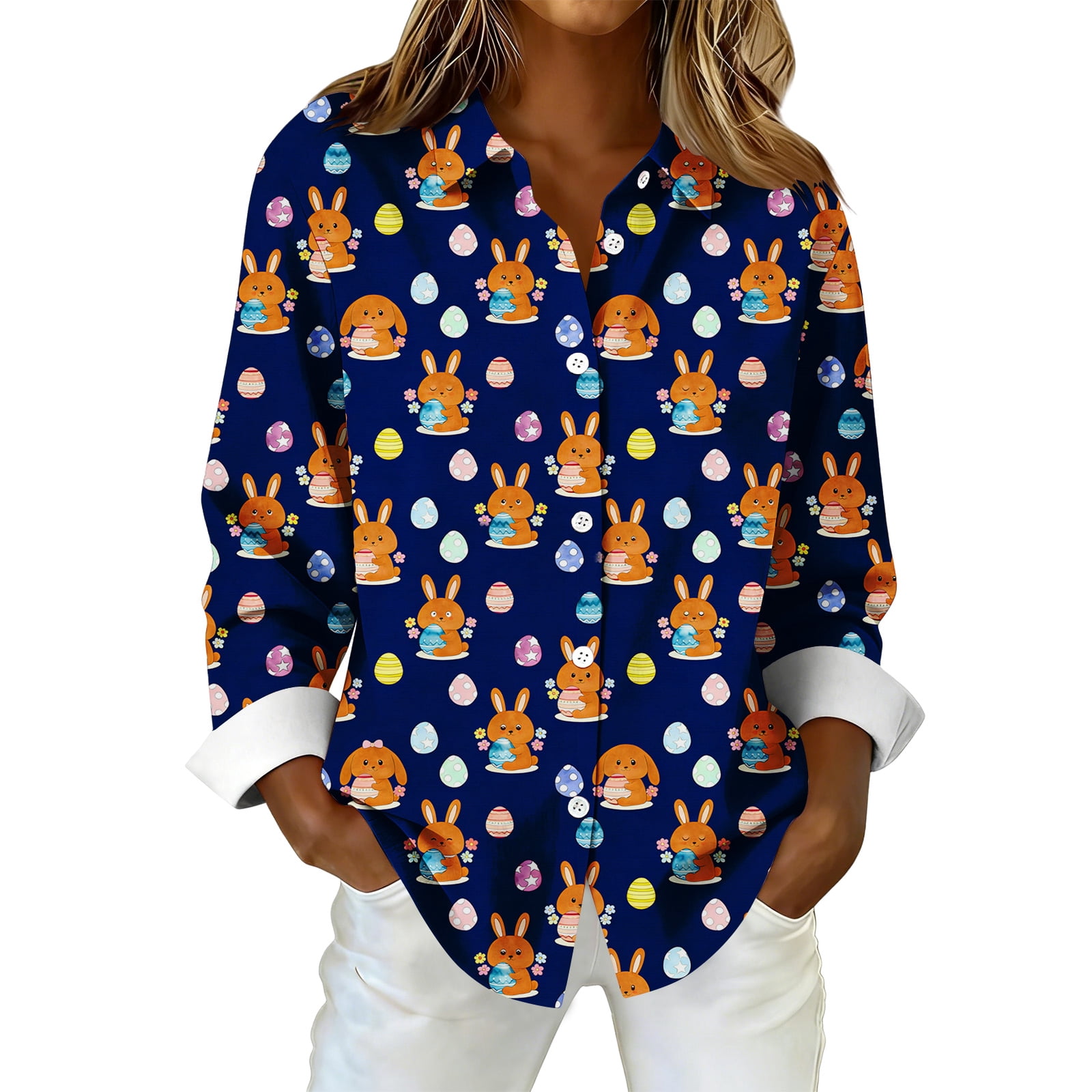 Dresfit Womens Easter Tops V Neck Long Sleeve Button Down Blouses ...