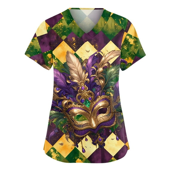 Dresfit Womens Mardi Gras Nursing Scrubs Short Sleeve Graphic Scrub ...
