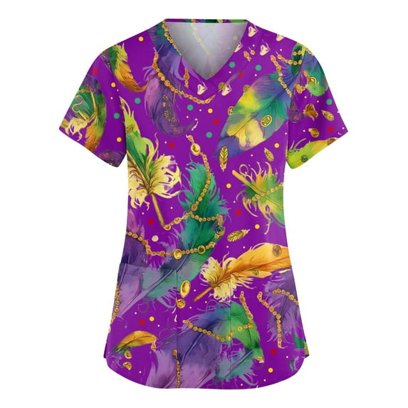 Dresfit Womens Mardi Gras Scrub Tops V Neck Graphic Nursing Scrubs 2026 ...